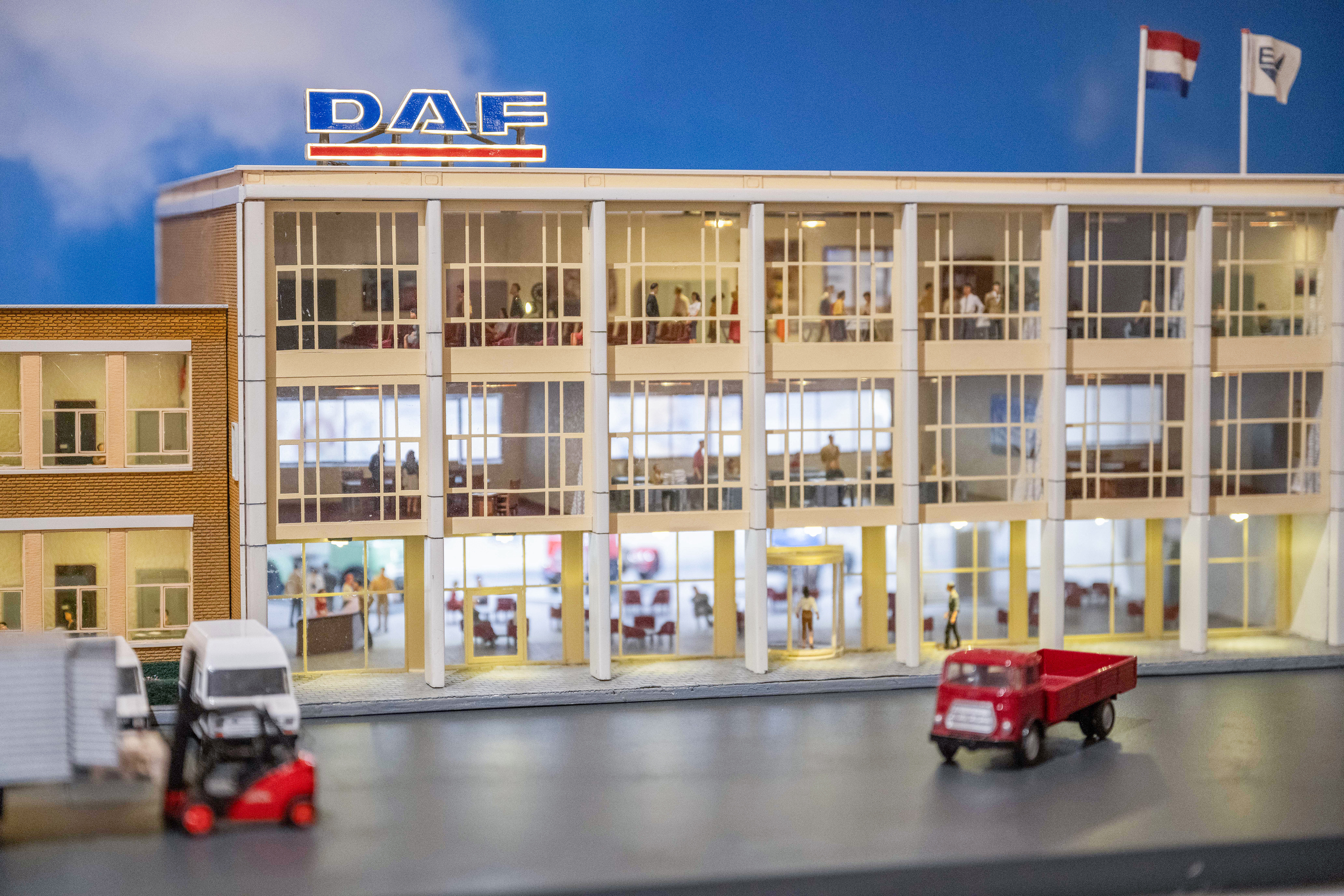 Detailed scale model of DAF main building in DAF Museum - DAF Museum