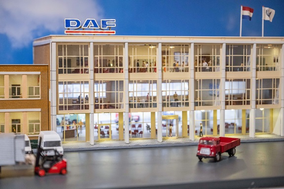Detailed scale model of DAF main building in DAF Museum - DAF Museum